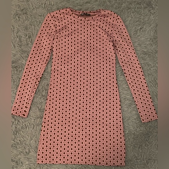 Dresses | Zara Long Sleeve Square Pattern Dress Never Worn | Poshmark